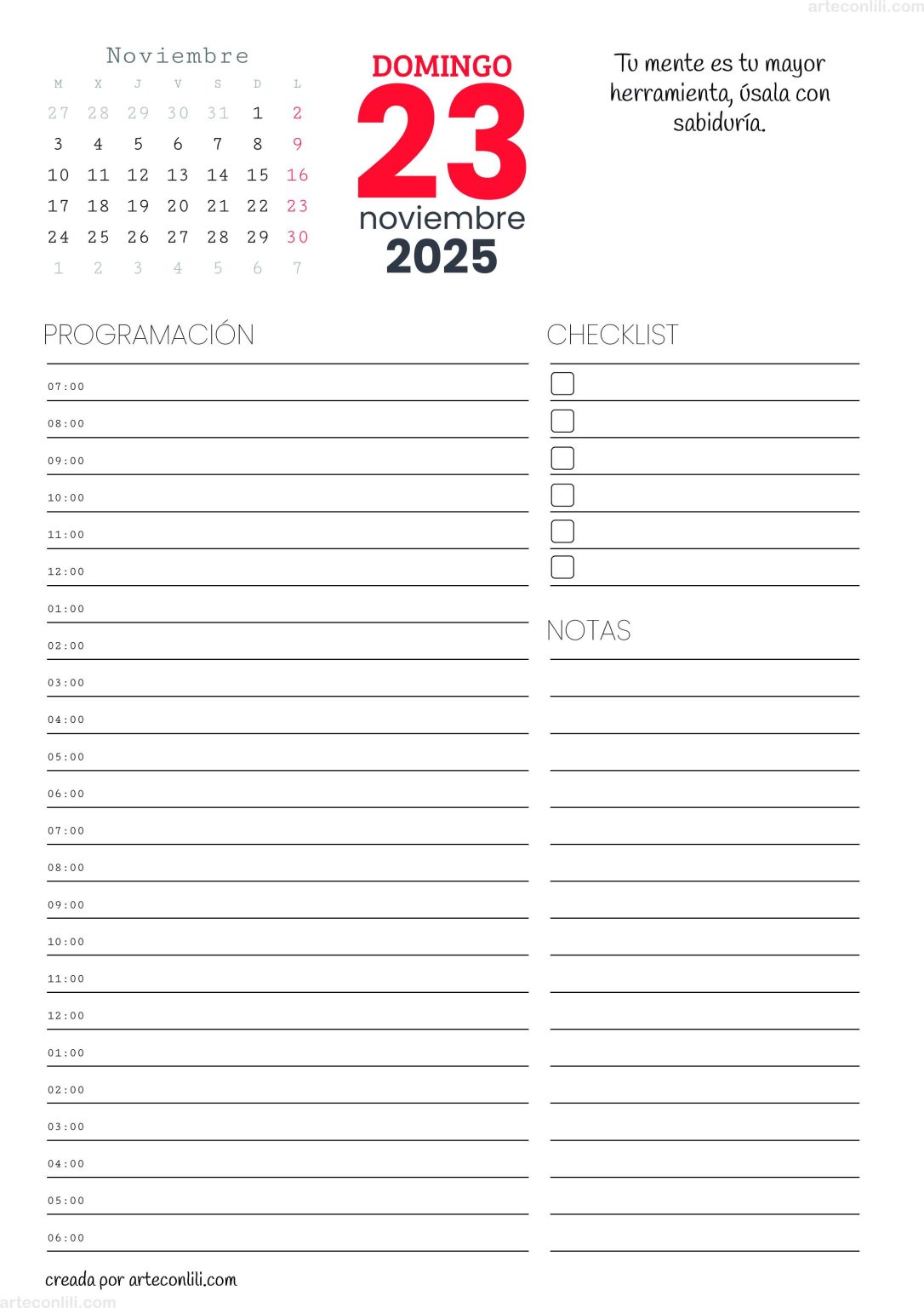 Agenda 2025 diaria para imprimir PDF Gratis - arteconlili.com