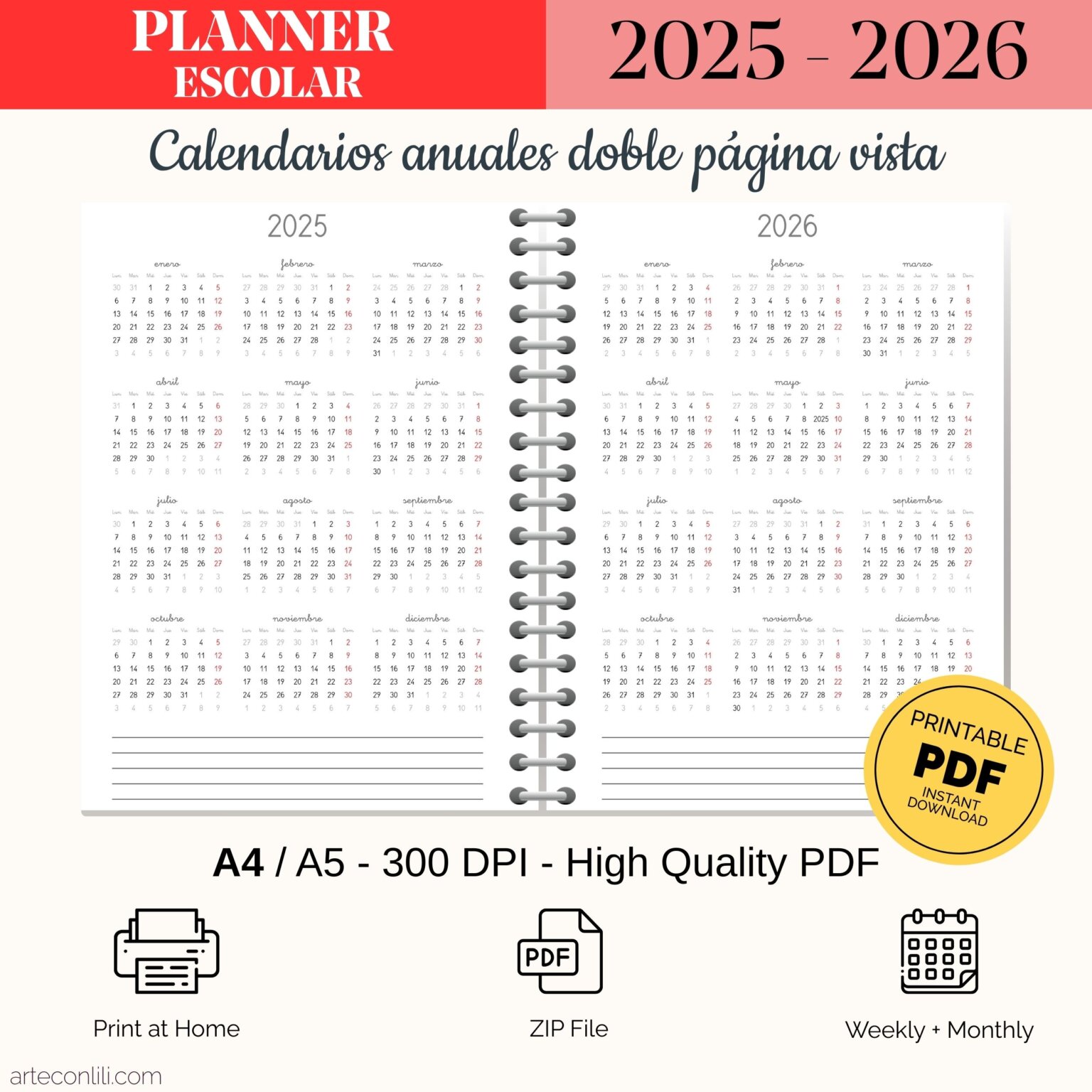 Descarga Agendas 2025 -2026 PDF Gratis para imprimir
