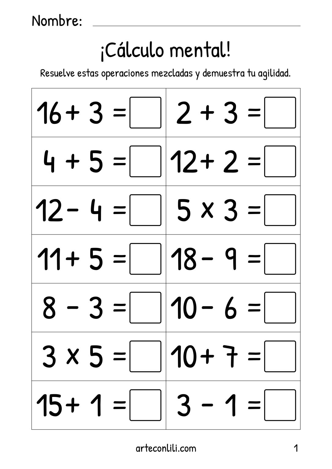 Descargar Ejercicios de Matemáticas para Niños - Imprimible PDF Gratis