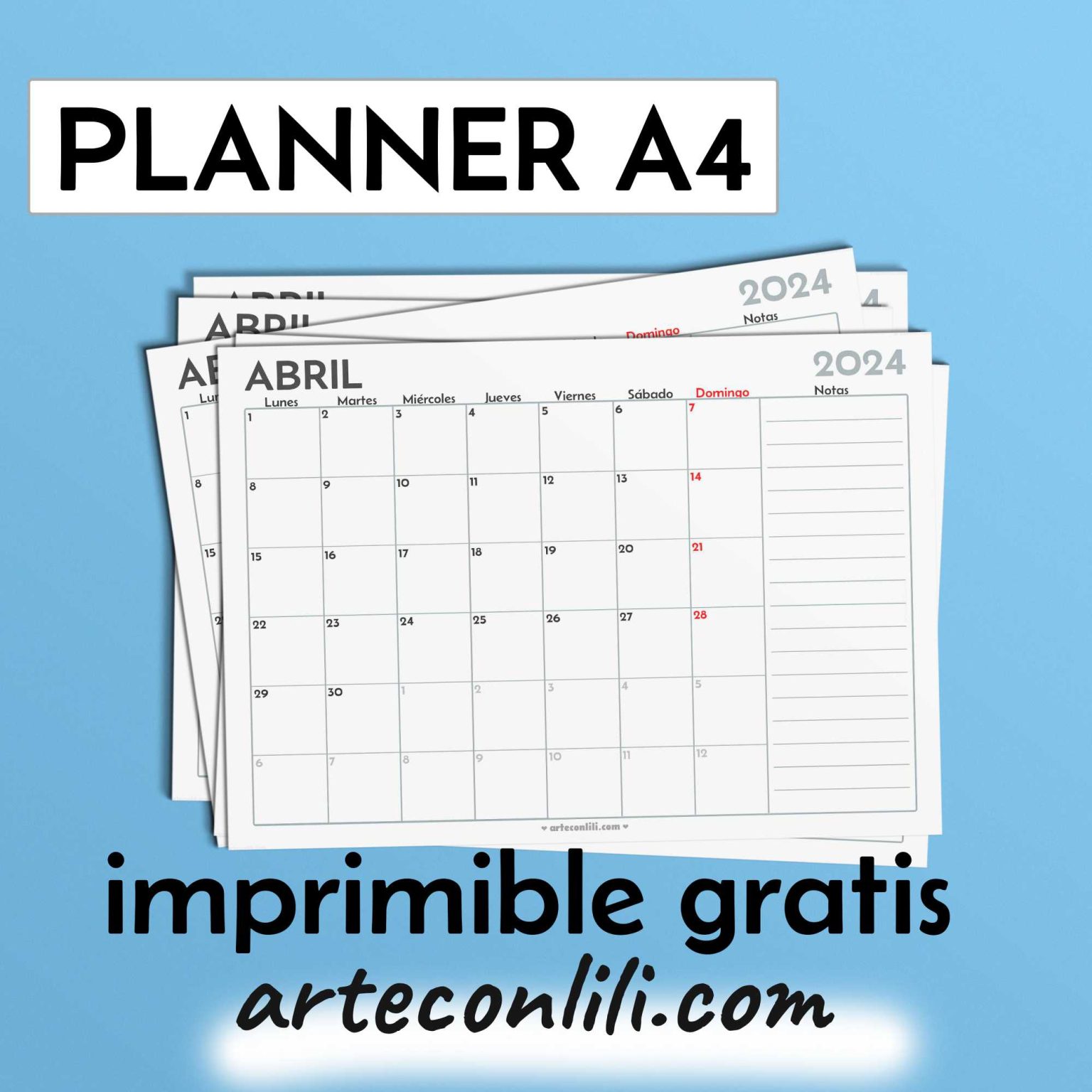 Planner 2024 para imprimir gratis PDF - Plantilla - arteconlili.com